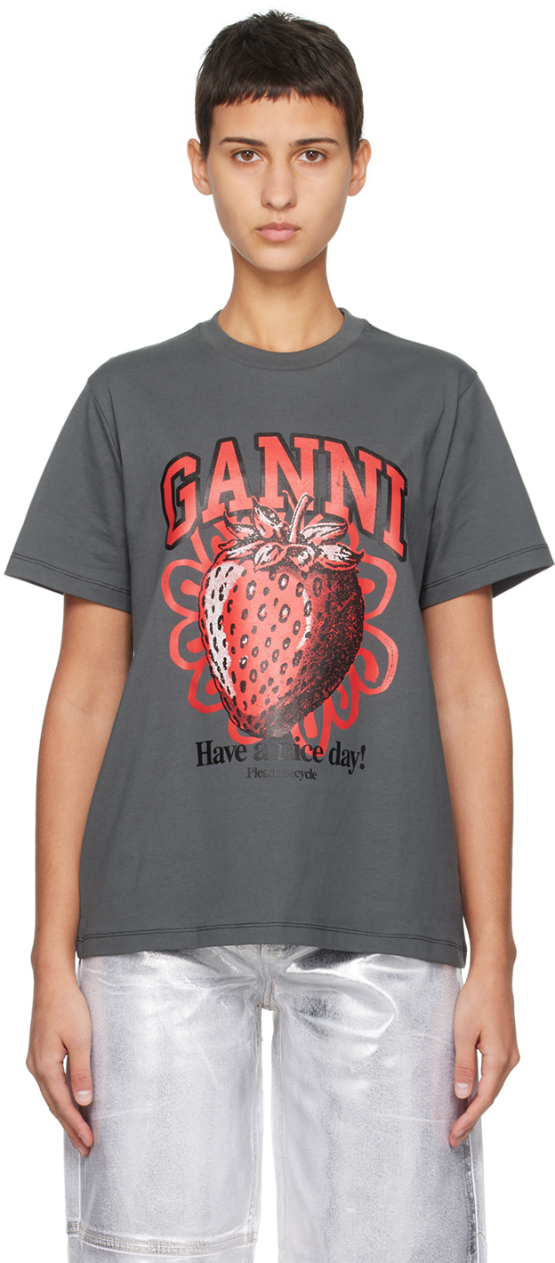 Ganni Strawberry T-Shirt In 490 Volcanic Ash - 51% Off | Editorialist